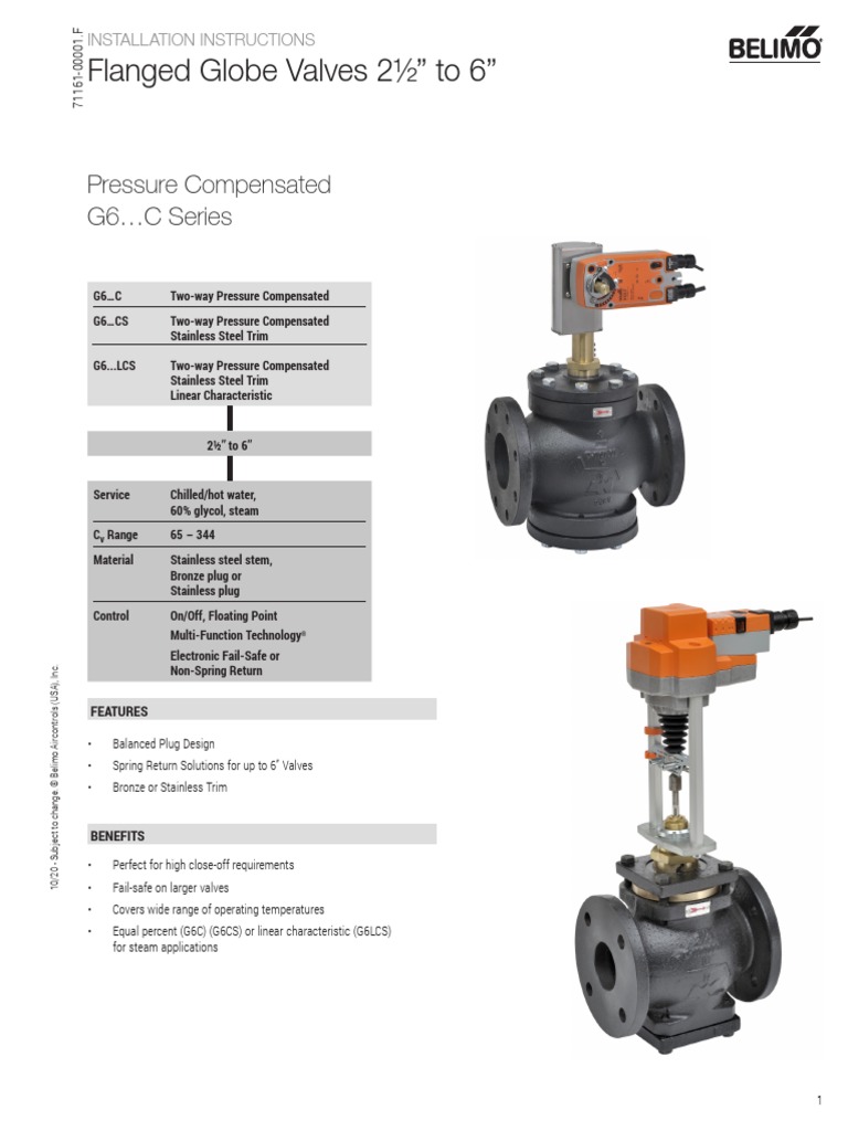 Belimo Globe Valve g6 g7 Flange Installation Instructions en Us | PDF ...