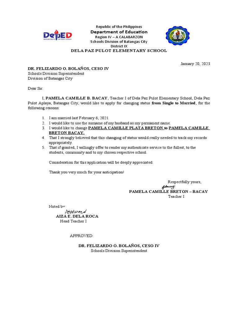 Letter Request For Change Status 1 | PDF