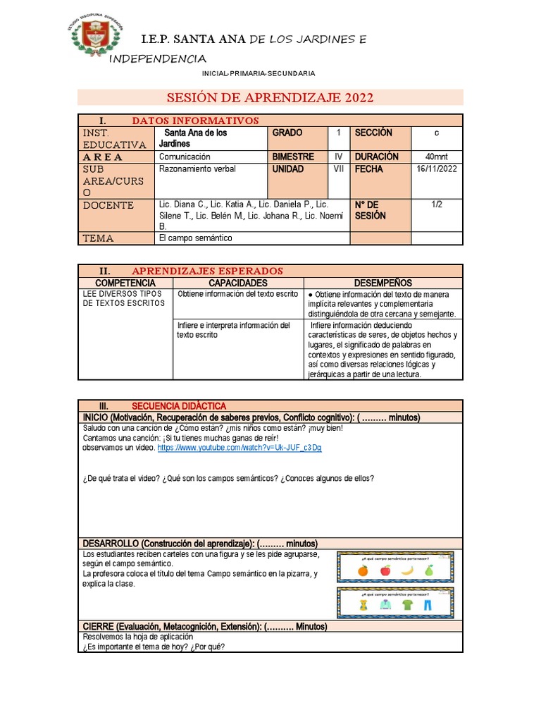 Sesión de Aprendizaje 2022 | PDF | Aprendizaje | Evaluación