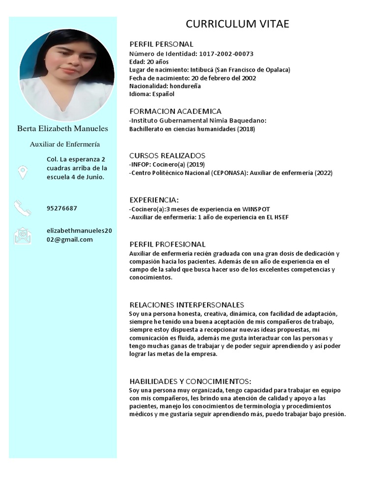 Currículum Vitae | PDF | Enfermería | Cuidado de la salud