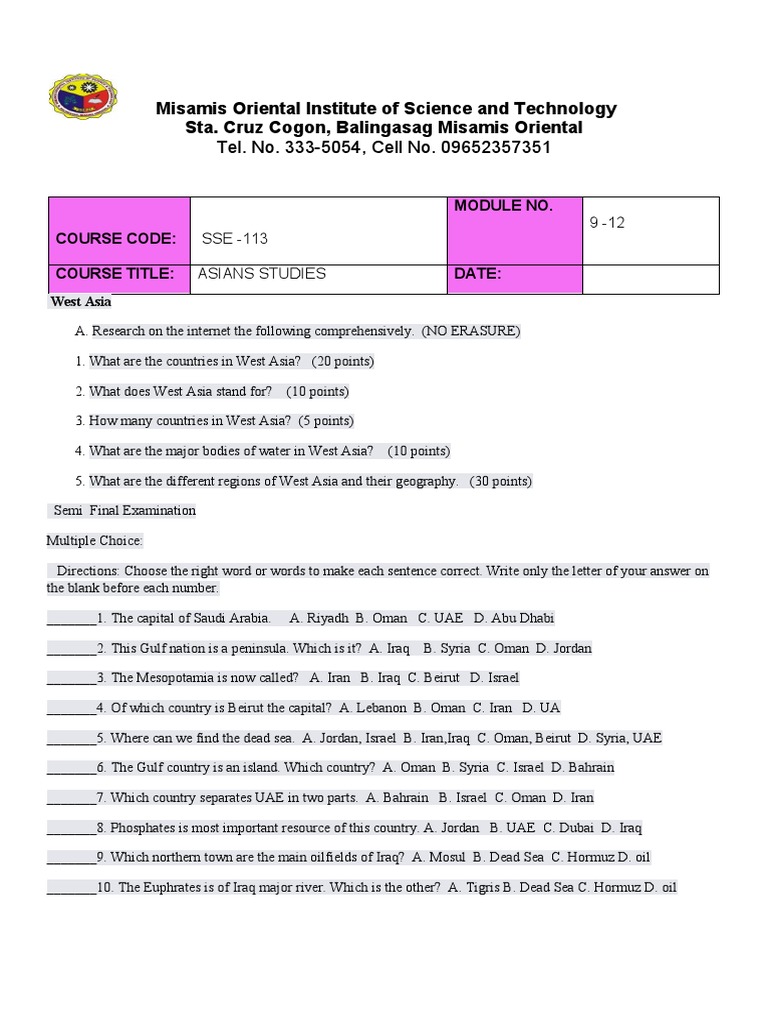 Module 3 ASIAN STUDIES | PDF | Travel