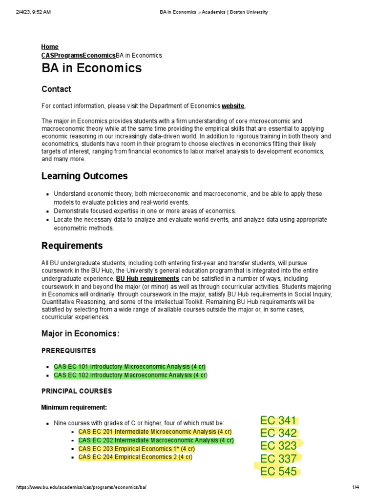 BA in Economics Academics - Boston University | PDF | Bachelor's Degree ...