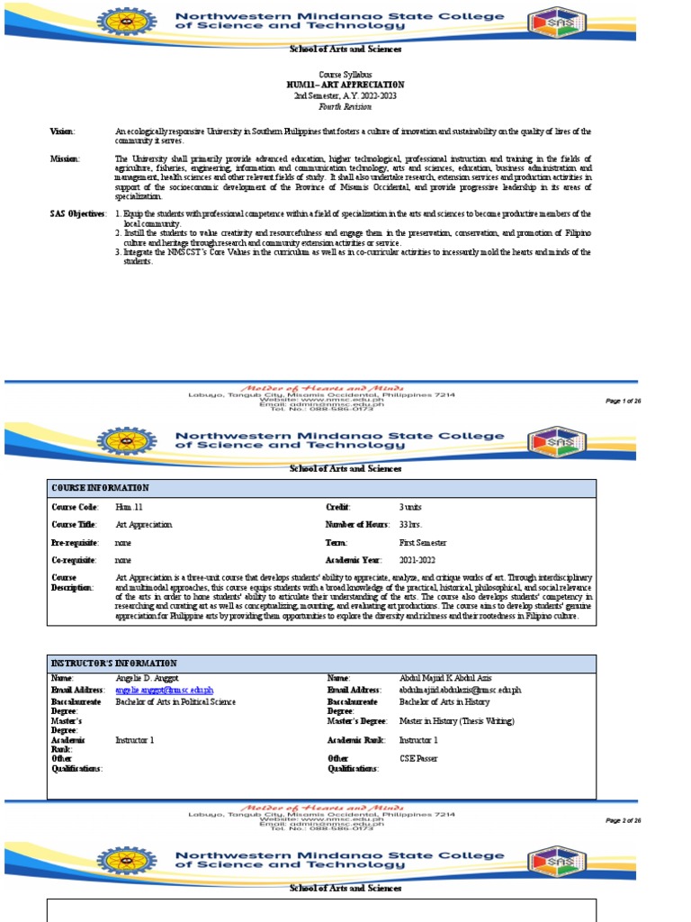 Art Appreciation Syllabus | PDF | The Arts | Bachelor's Degree