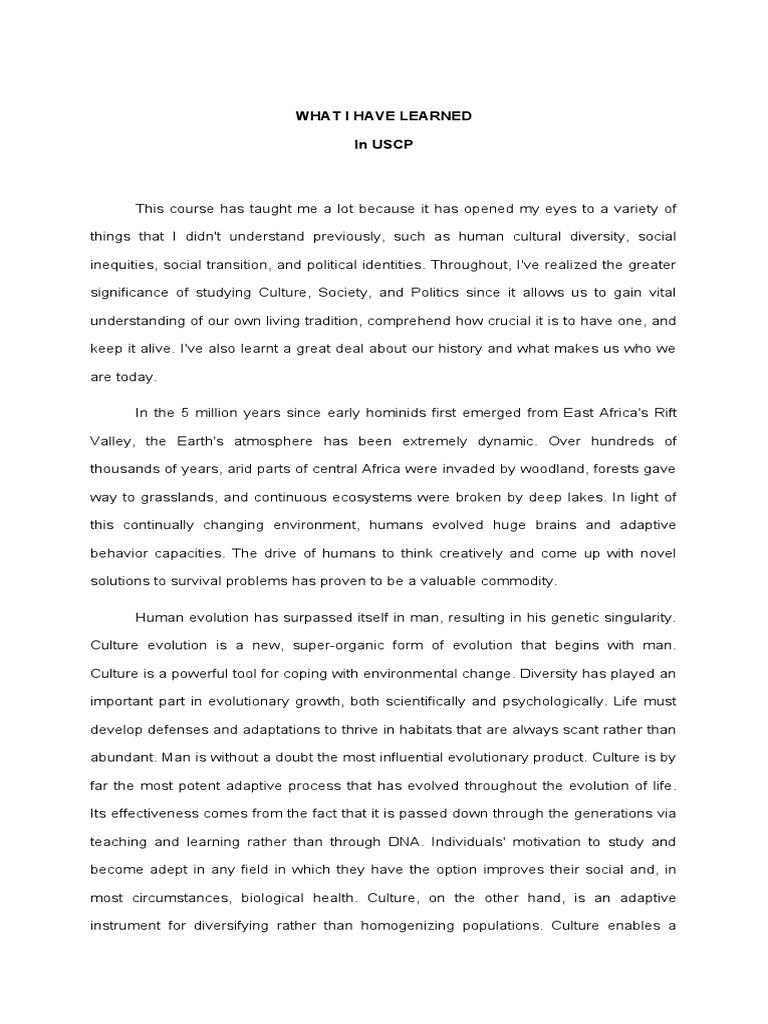 What I Have I Learned (UCSP) | PDF | Evolution | Human
