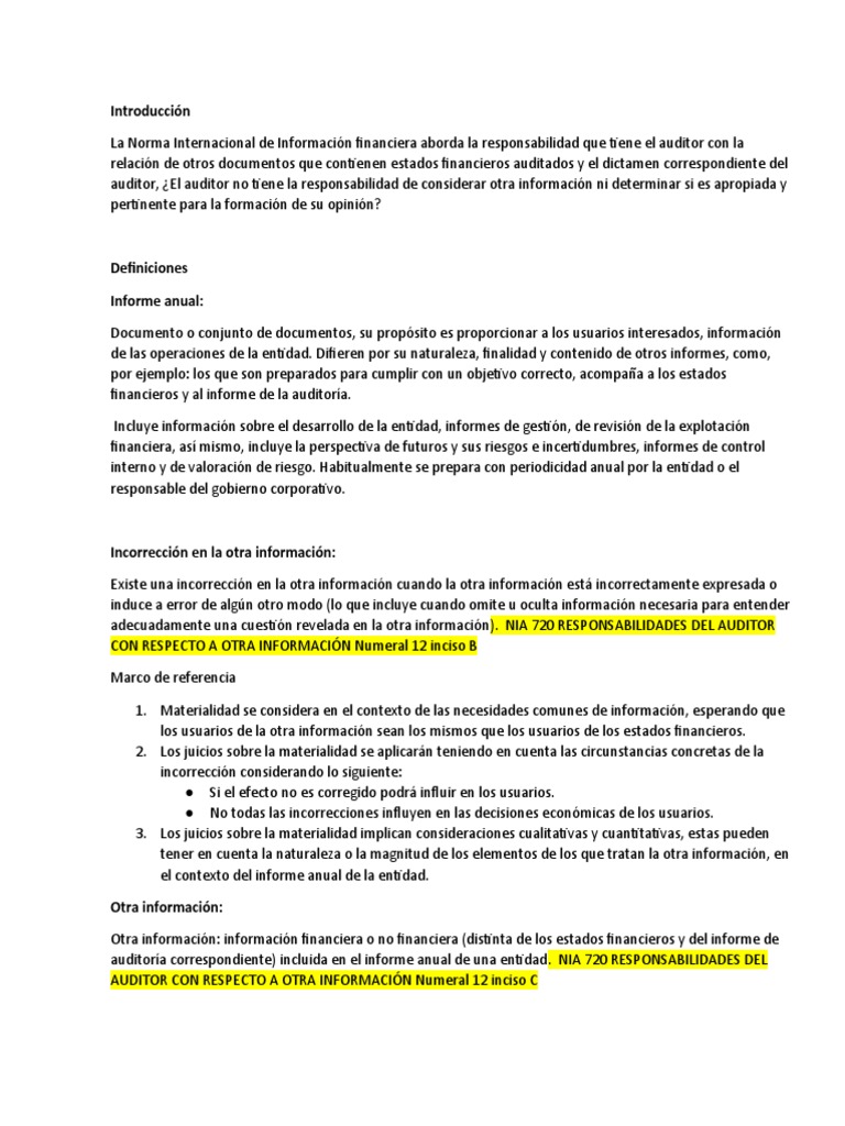 Nia 720 | PDF | Auditoría | Preocupación continua