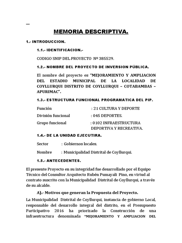 Memoria Descriptiva | PDF | Hormigón | Presupuesto