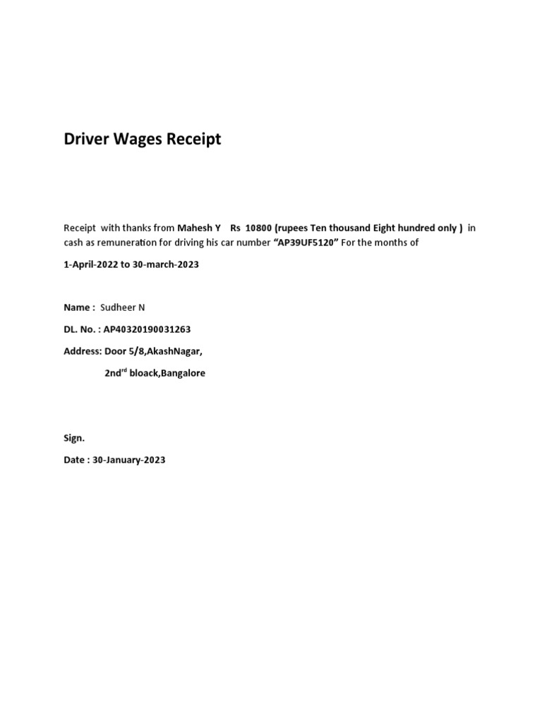 Driver Wages Receipt - Modified | PDF