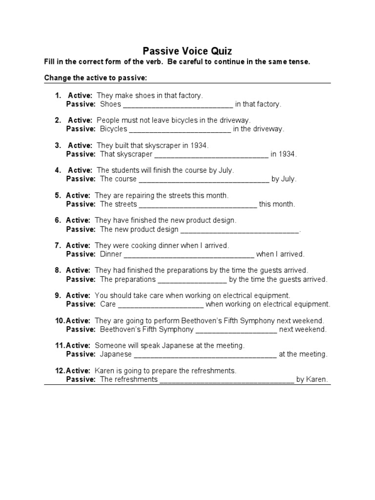 Passive Voice Quiz | PDF | Linguistics | Grammar