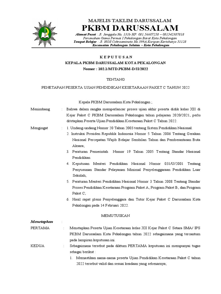 SK Peserta UPK Paket C | PDF