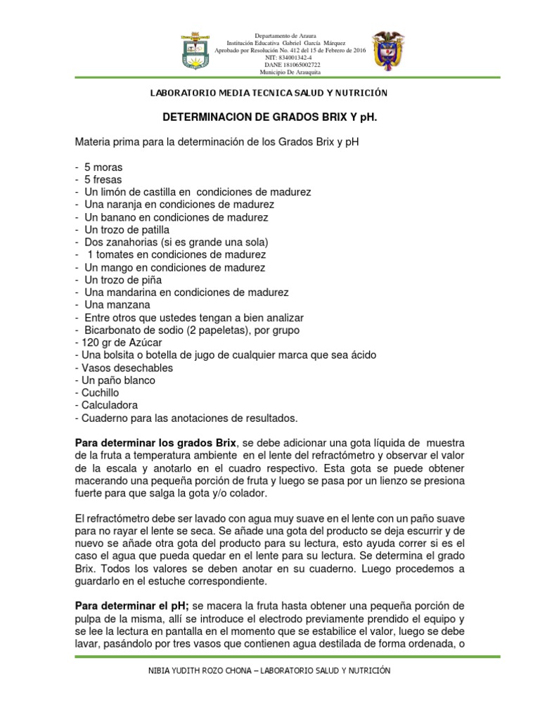 Práctica de Brix y pH en Frutas | PDF | Agua | Ph