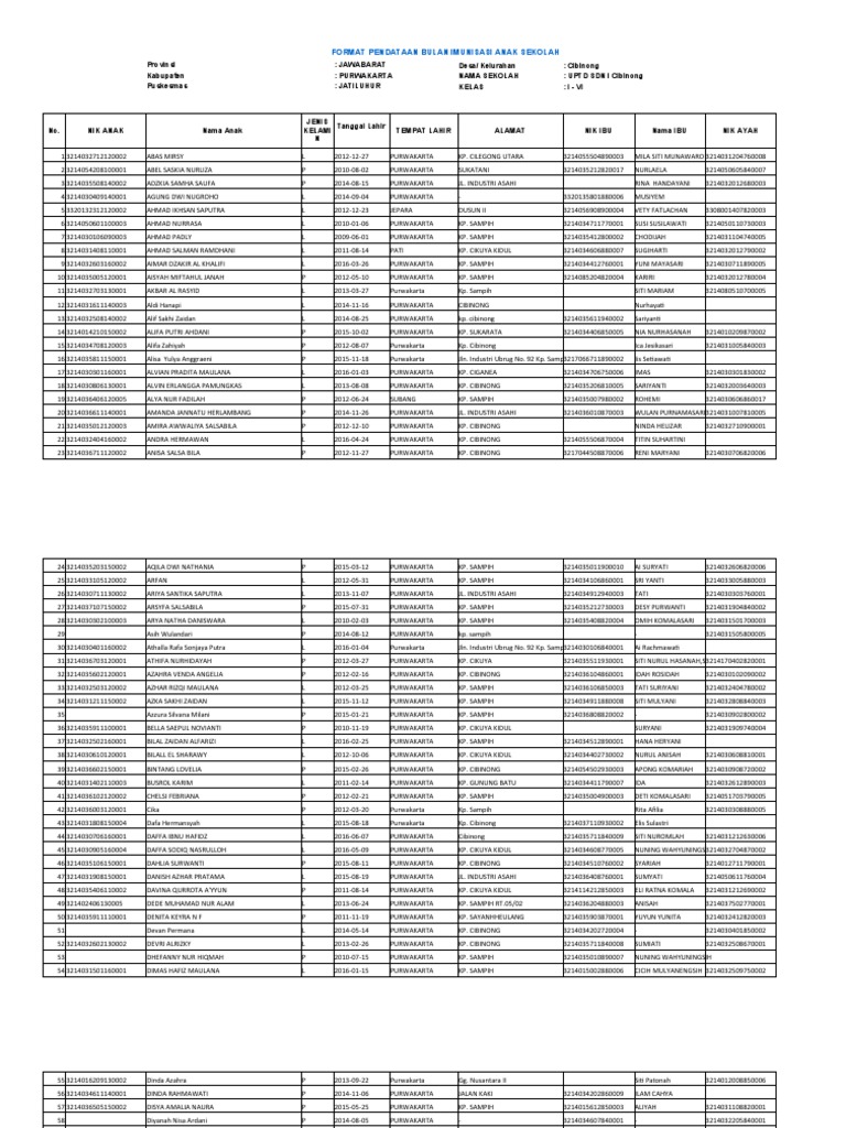 Form Pendataan Bnba Asik Imunisasi | PDF