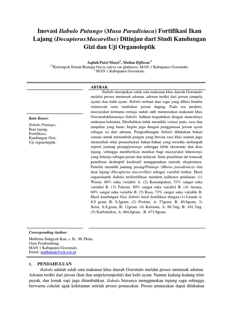 Inovasi Ilabulo Putungo (Musa Paradisiaca) Fortifikasi Ikan Lajang ...