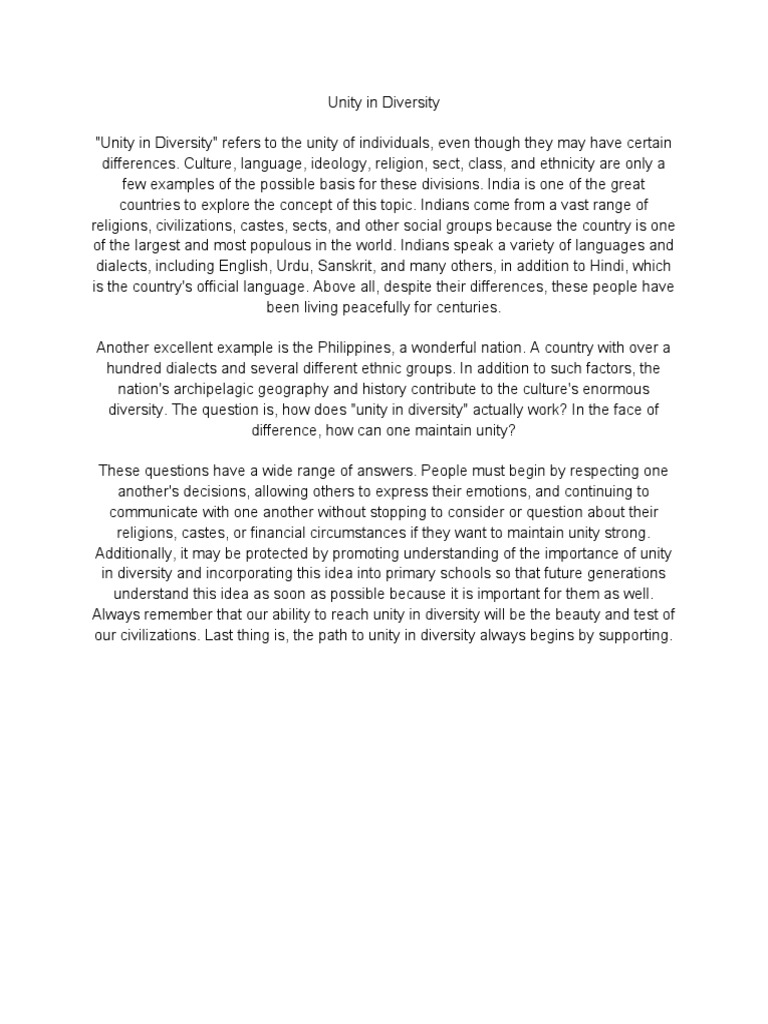 Embracing Unity in Diversity | PDF | Social Science | Language Arts ...