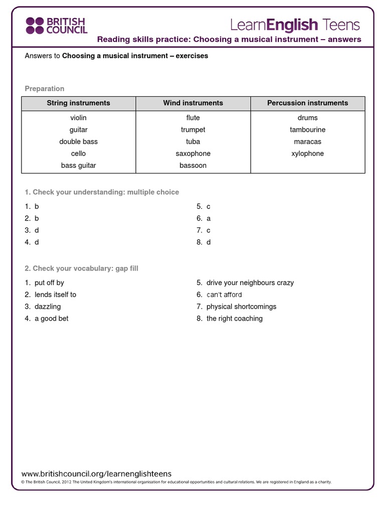 Choosing A Musical Instrument - Answers 1 | PDF