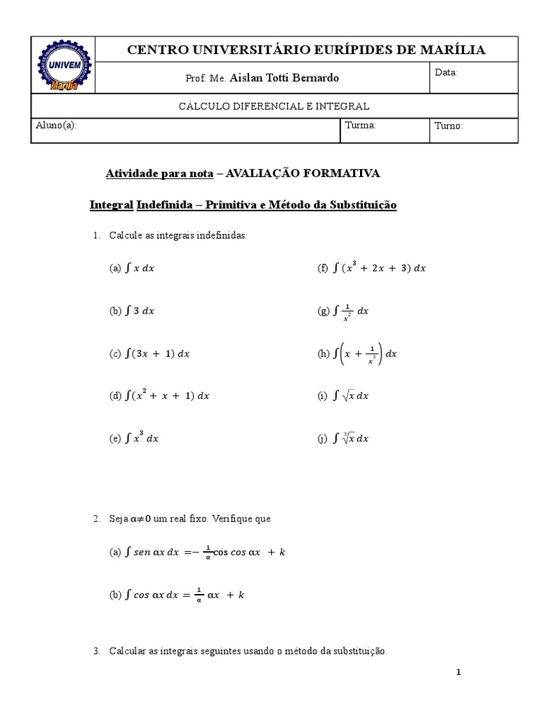 Atividade para Nota - AF 3 1 | PDF | Analise matemática | Cálculo