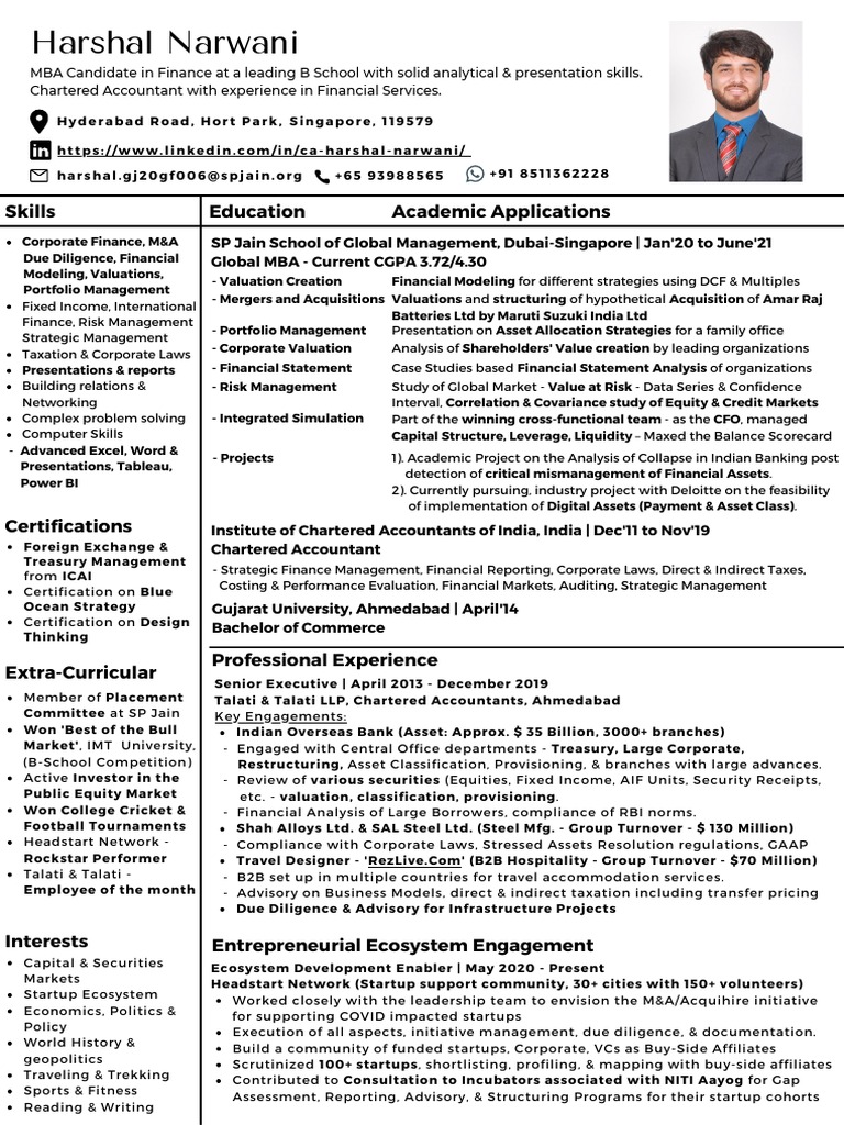 Harshal Narwani - CV | PDF | Valuation (Finance) | Mergers And Acquisitions