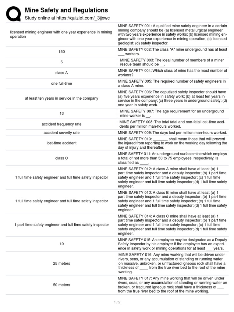 Mining Safety Rules and Regulations | PDF