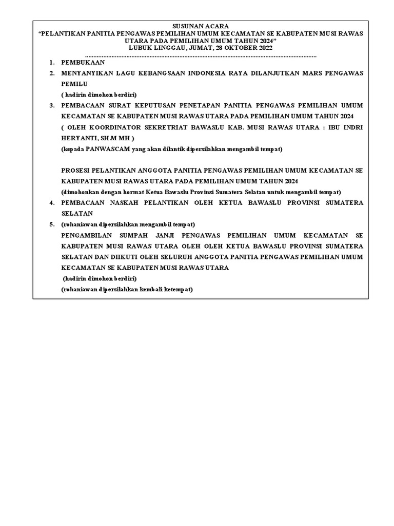 Susunan Acara MC Pelantikan | PDF