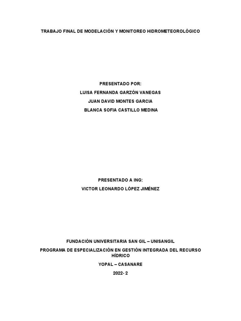 Trabajo Modelacion 1 | PDF | Precipitación | Fenómenos científicos