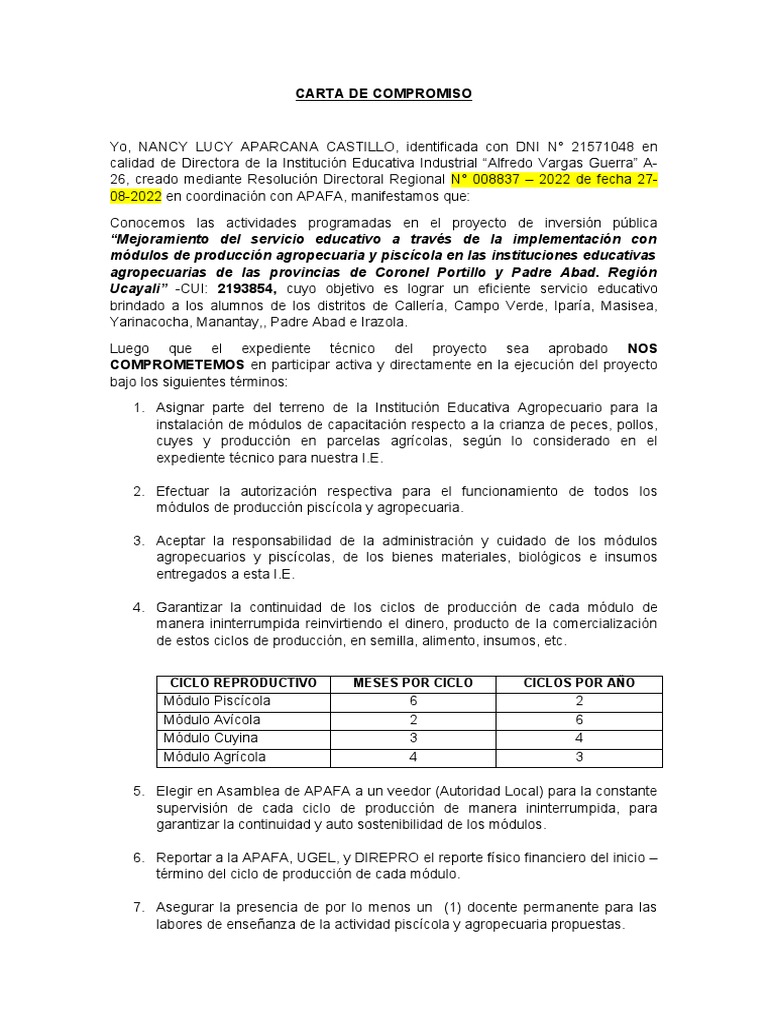 Carta de Compromiso Ii | PDF