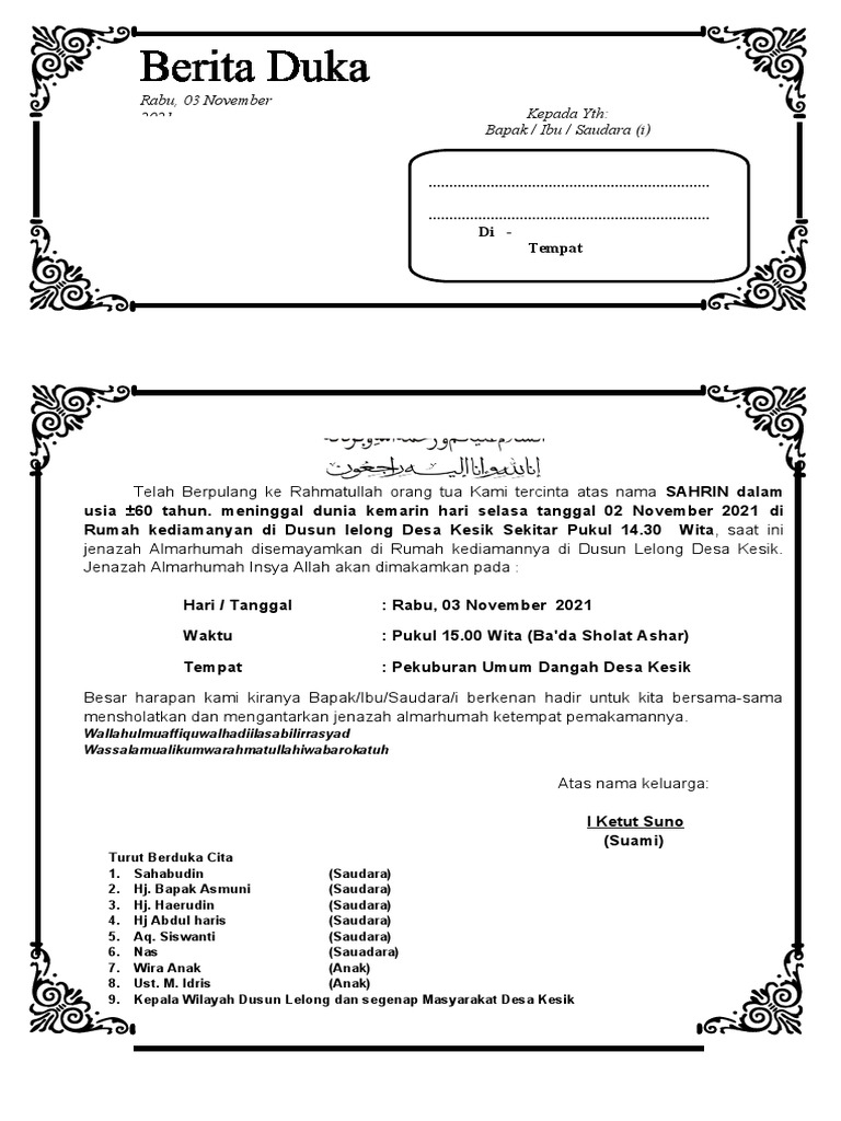 Undangan Berita Duka | PDF