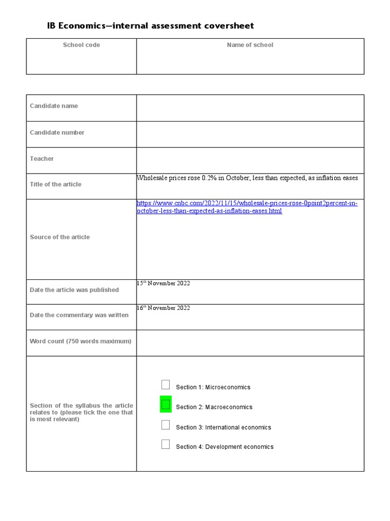 IB Economics IA 2 | PDF | Cost Of Living | Inflation