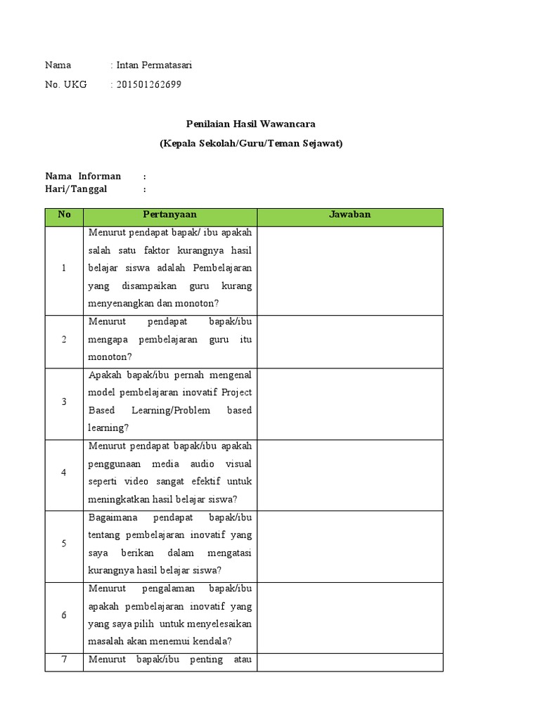 Penilaian Hasil Wawancara | PDF