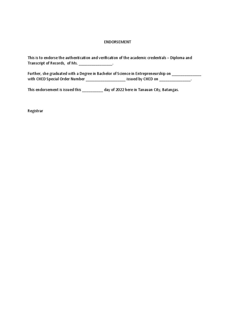 Cav - Endorsement and Student Request Letter | PDF