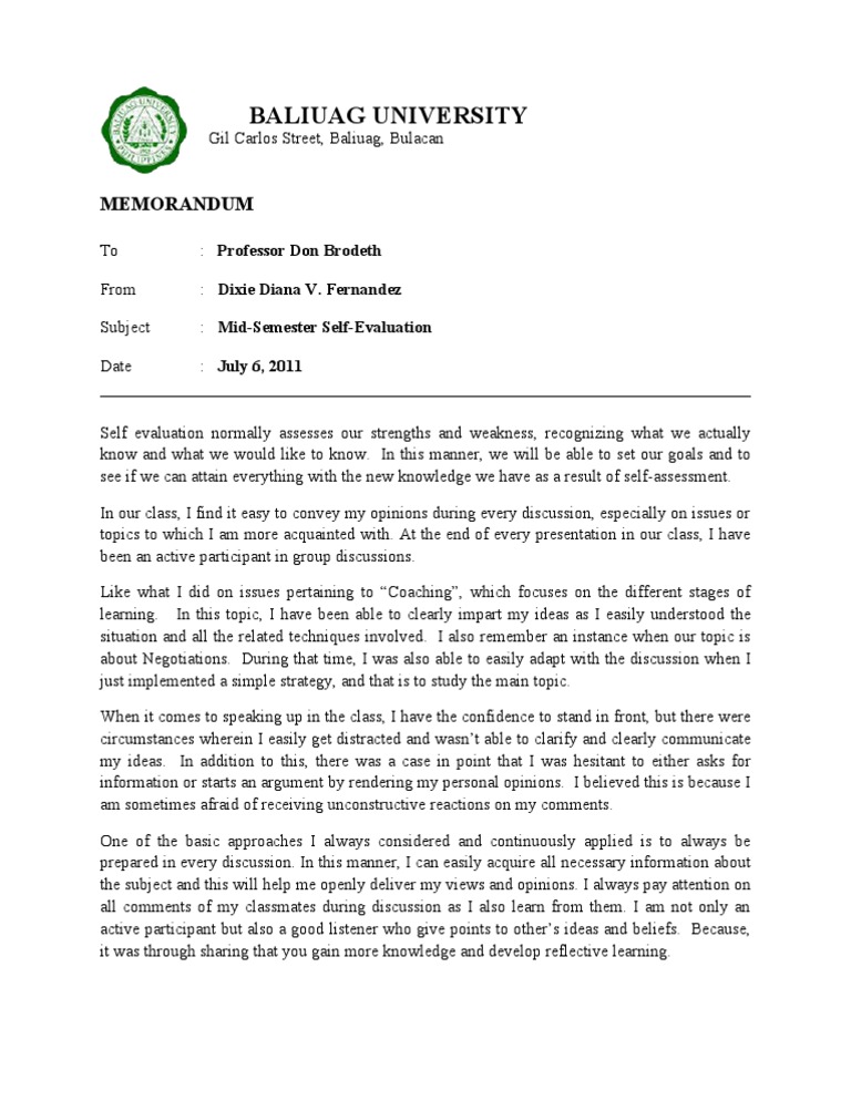 Mid-Semester Self-Evaluation | PDF