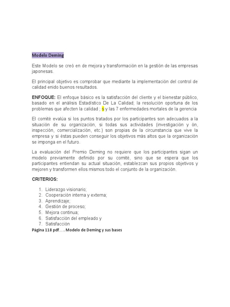 Modelo Deming.docx | PDF | Calidad (comercial) | Japón