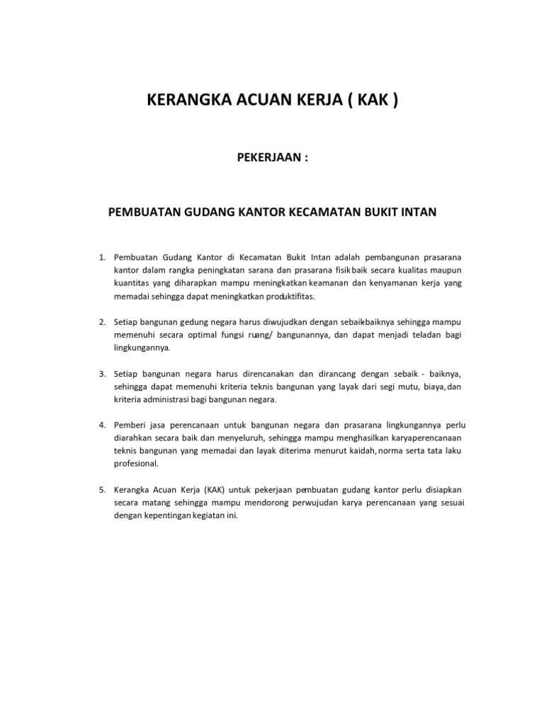 Kerangka Acuan Kerja Pengadaan Barang | PDF