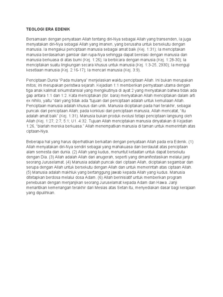 Teologi Era Edenik | PDF | Filsafat