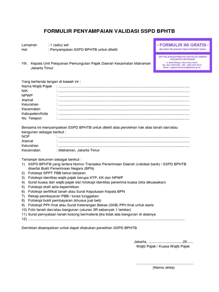 Validasi SSPD BPHTB Jakarta Timur | PDF