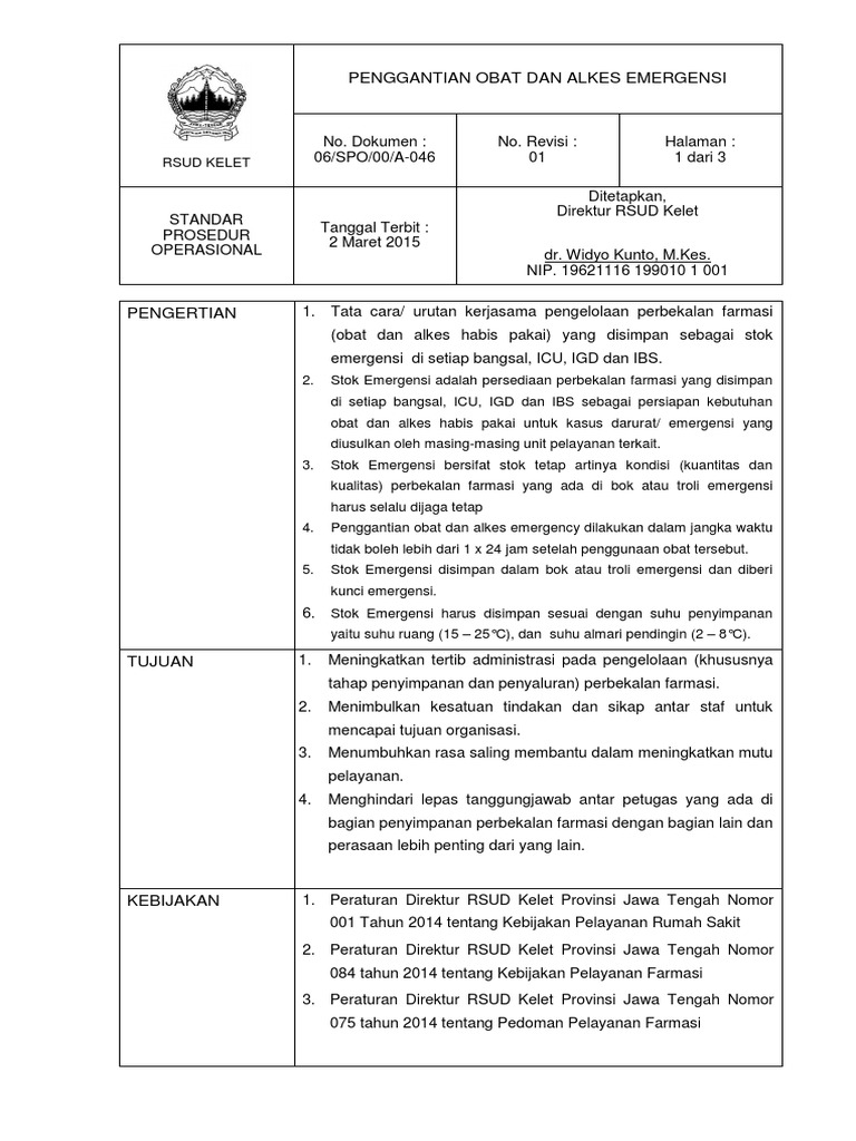 Farmasi Spo Penggantian Obat Dan Alkes Emergensi Pdf