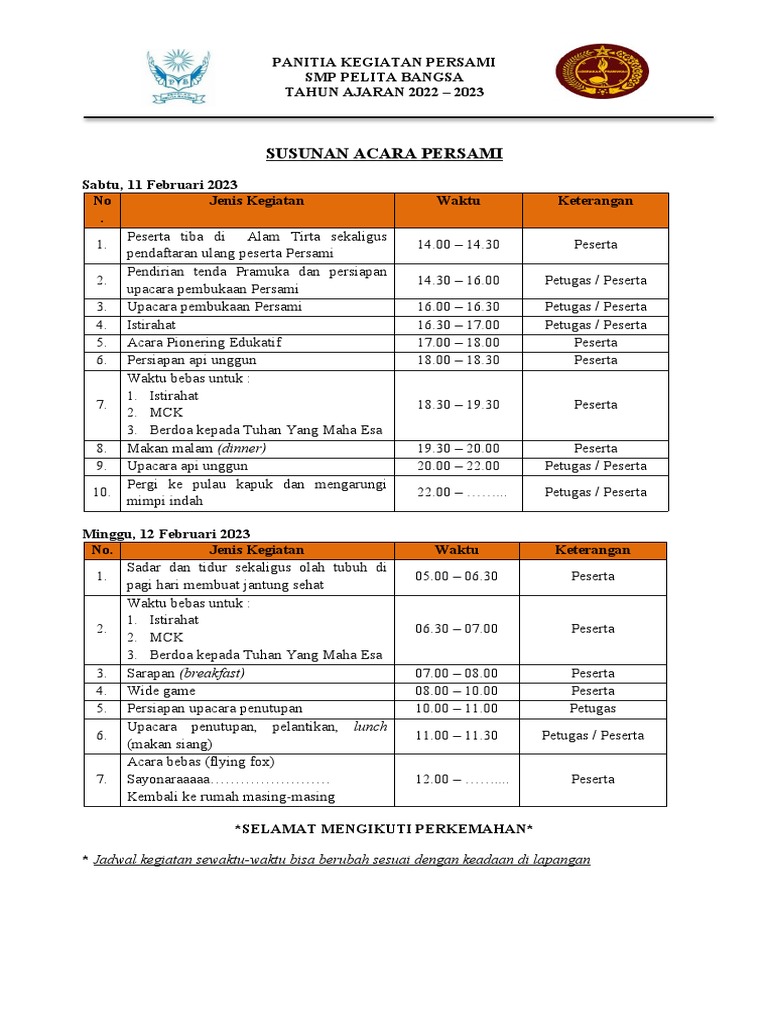 Susunan Acara Persami | PDF