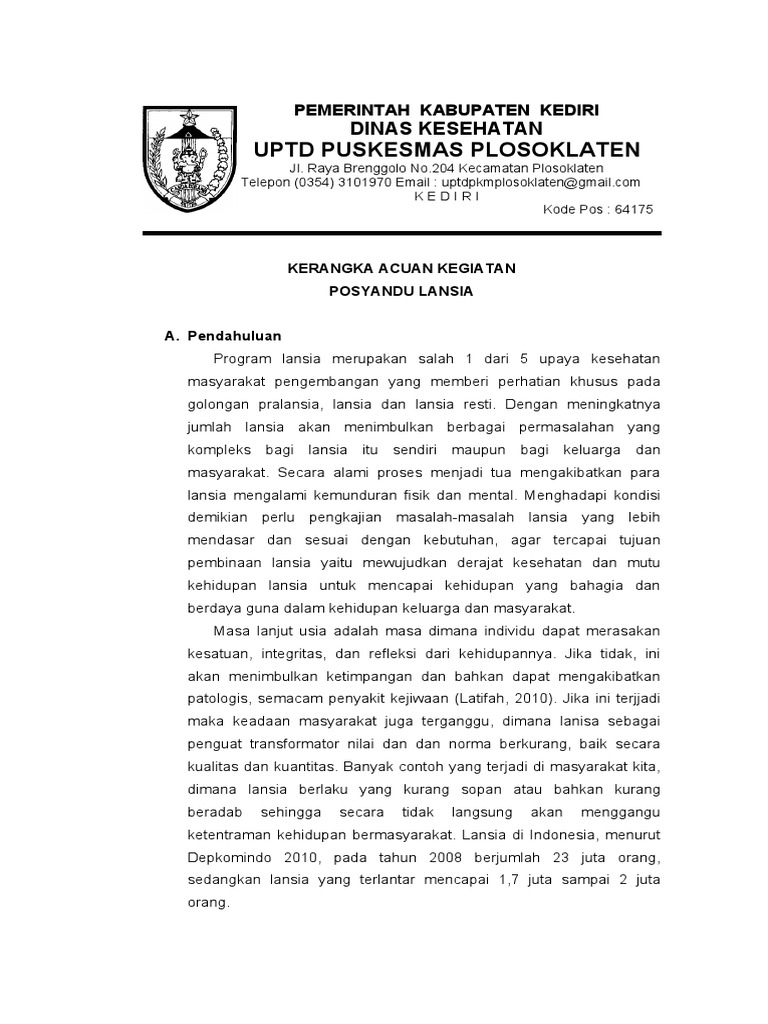 KAK Posyandu Lansia | PDF | Pengembangan Diri | Kesehatan Holistik