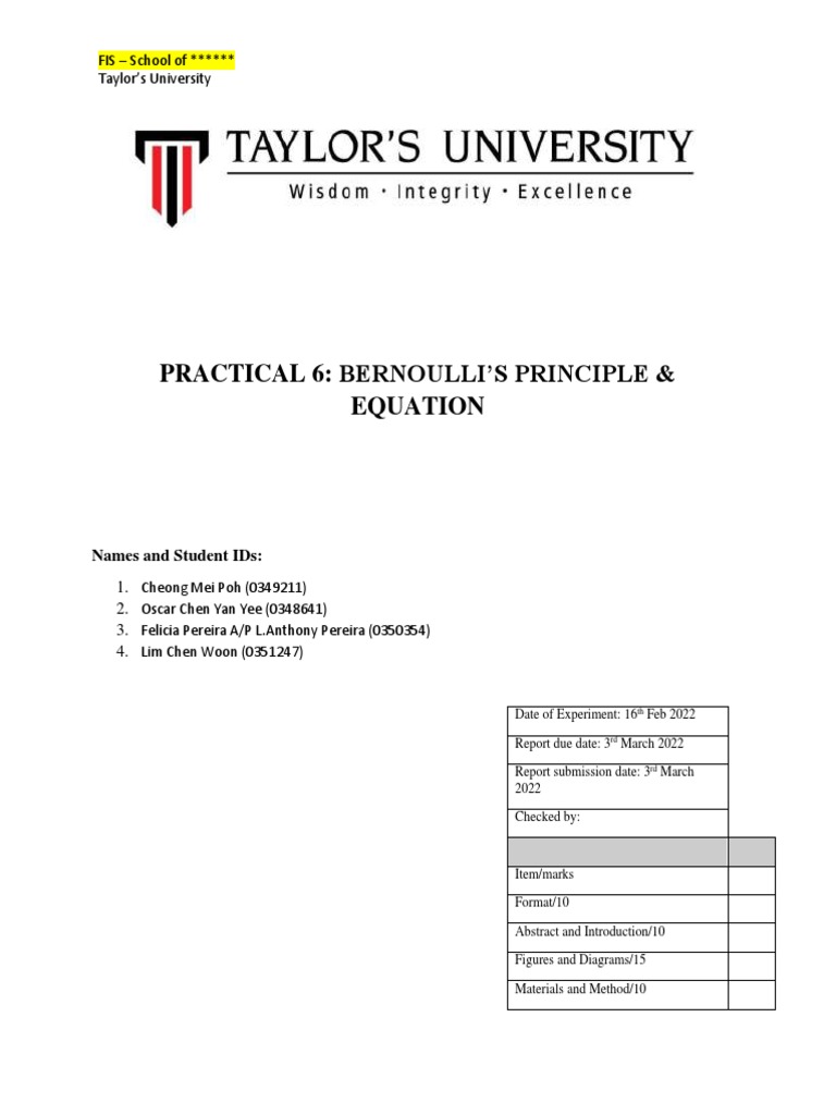 Final Lab Report - Bernoullis | PDF | Flow Measurement | Pressure Final Lab Report - Bernoullis | PDF | Flow Measurement | Pressure
