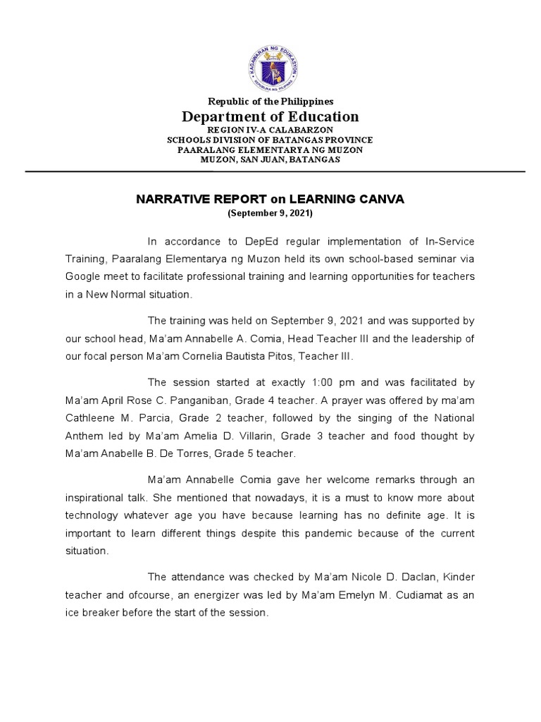 Narrative Report On Inset (Canva) .. | Download Free PDF | Teachers ...