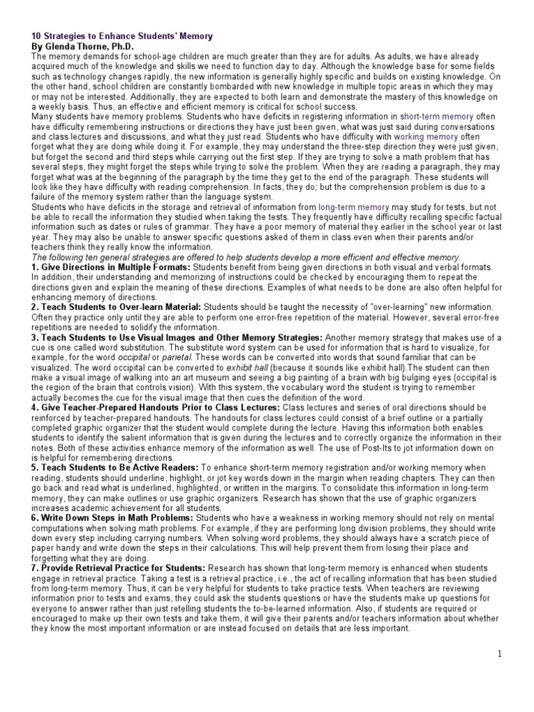 10 Strategies To Enhance Students | PDF | Recall (Memory) | Mnemonic