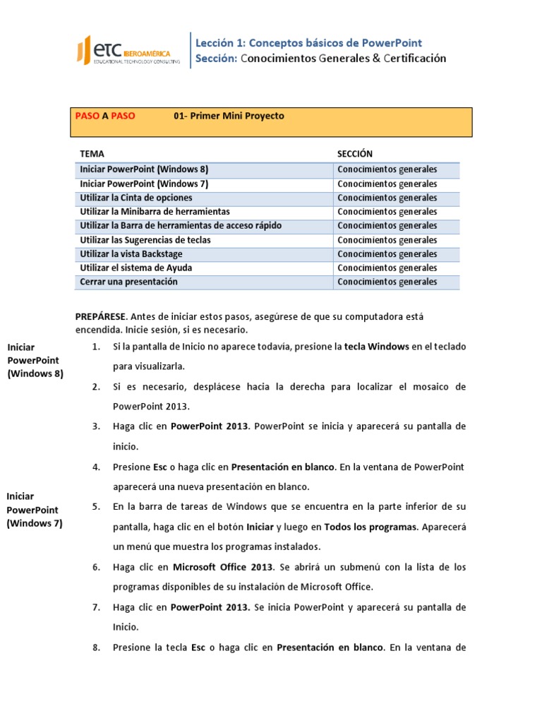 Lección 1 - Conceptos Básicos de PowerPoint Sección - Conocimientos Generales & Certificación ...