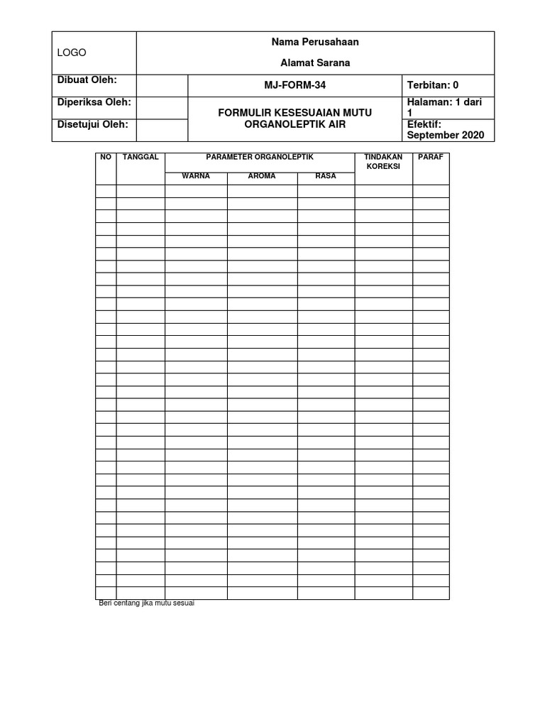 FORM-34-Formulir Kesesuaian Mutu Organoleptik Air | PDF