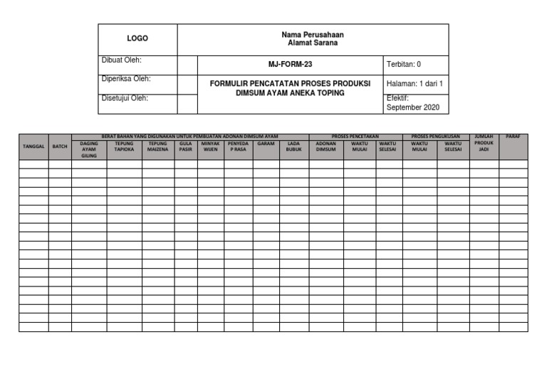 FORM-23-Formulir Pencatatan Proses Produksi | PDF