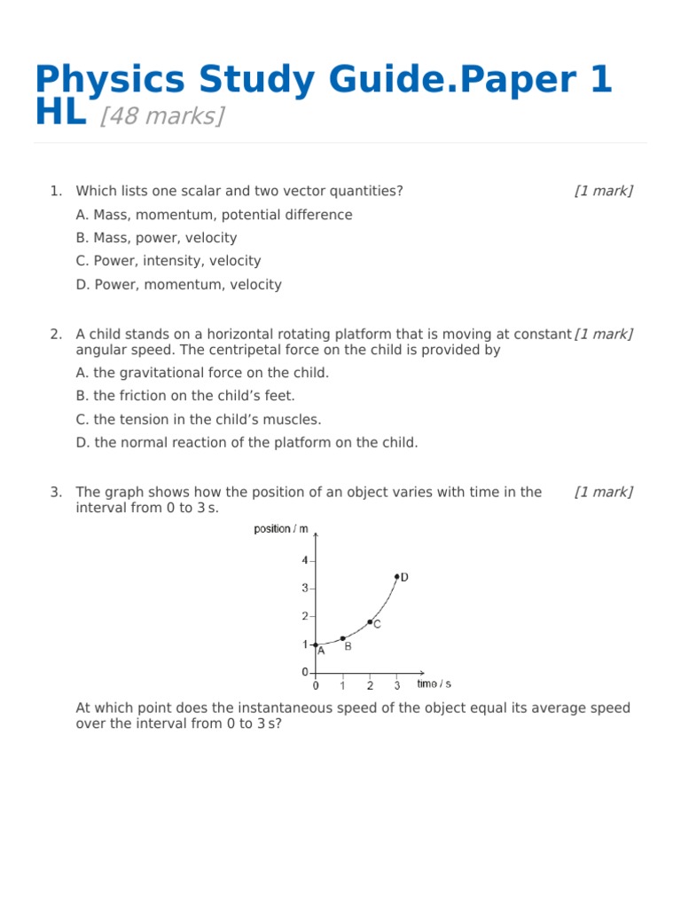 Physics Study Guide - Paper 1 HL | PDF | Velocity | Force