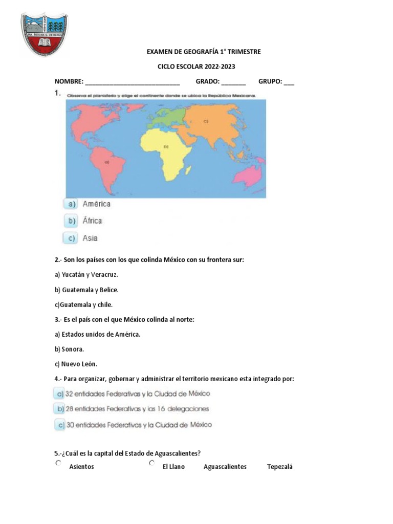 Examen de Geografia 1 Trimestre | PDF