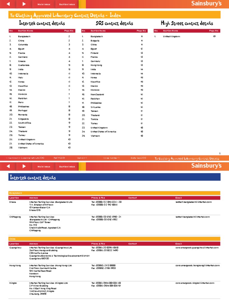Tu Clothing Approved Laboratory Contact Details | PDF | London Stock ...