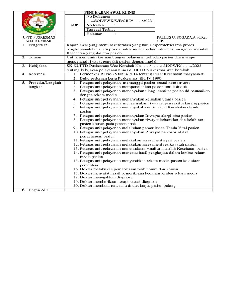 Sop Pengkajian Awal Klinis | PDF | Kesehatan Holistik