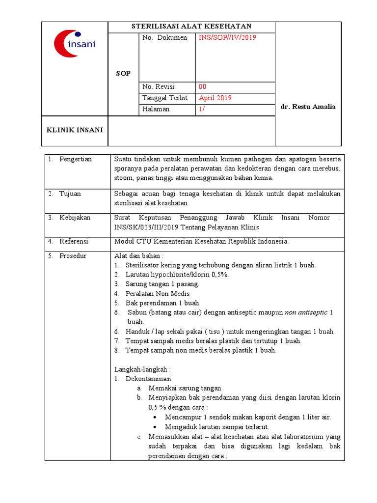 Sop Sterilisasi Alat Kesehatan | PDF | Kesehatan Holistik