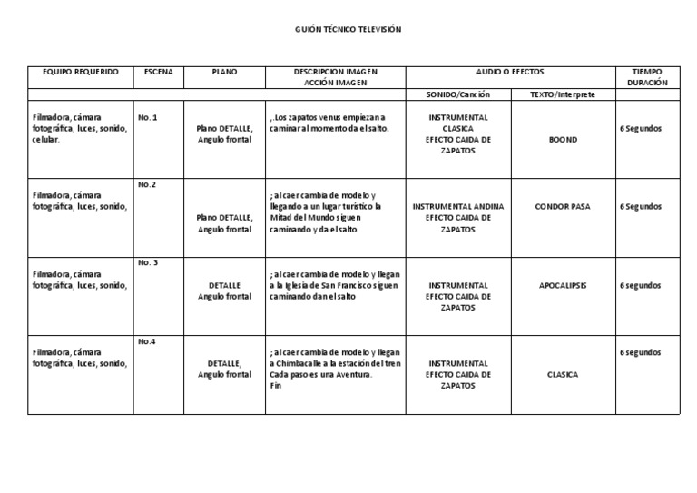 Guión Técnico Televisión | PDF