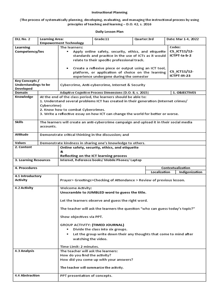 COT 1-E-TEch Lesson Plan - SY 2021-2022 | PDF | Educational Technology ...