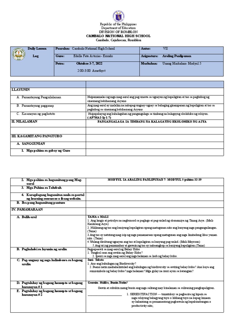 DLL Ap 7 - Modyul 5 | PDF
